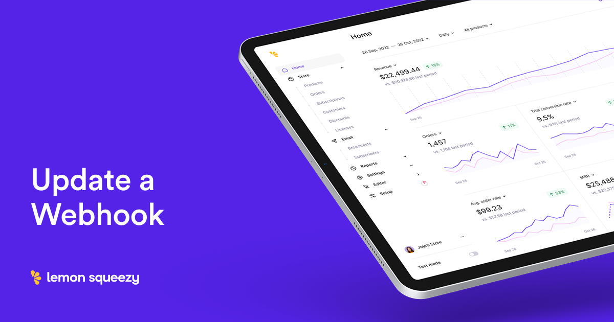 API Docs: Update a Webhook • Lemon Squeezy