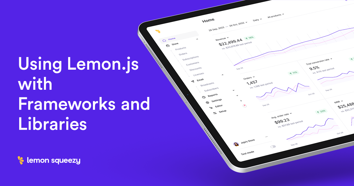 Docs: Using Lemon.js with Frameworks and Libraries • Lemon Squeezy